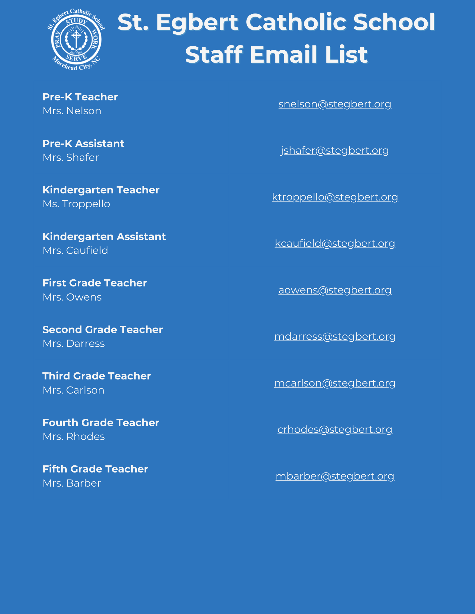 Faculty and Staff - St. Egbert Catholic School